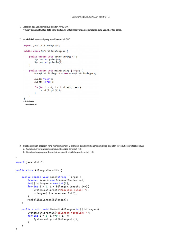 Latihan UAS Pemrograman Komputer | PDF