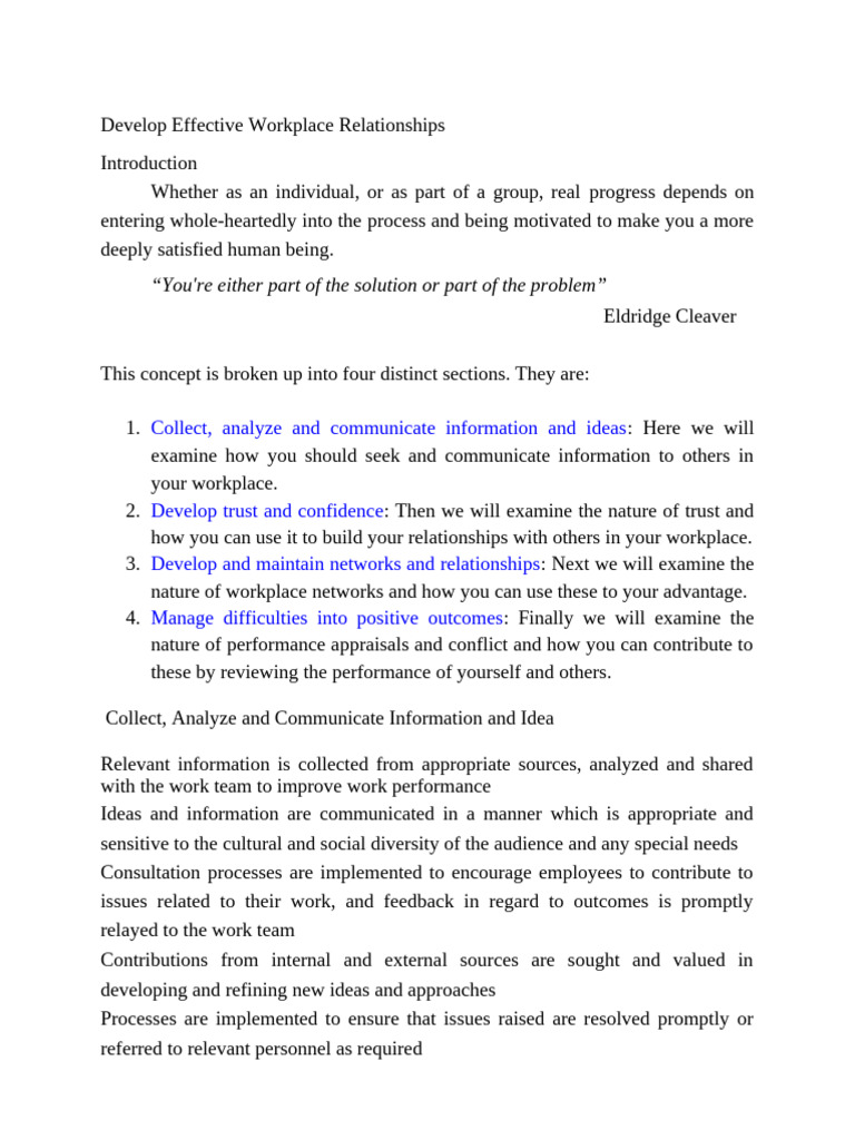 Develop Effective Workplace Relationships | PDF | Information | Feeling Develop Effective Workplace Relationships | PDF | Information | Feeling