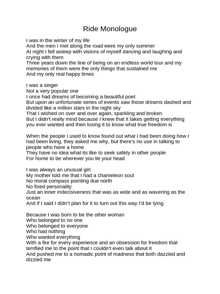 Ride Monologue | PDF