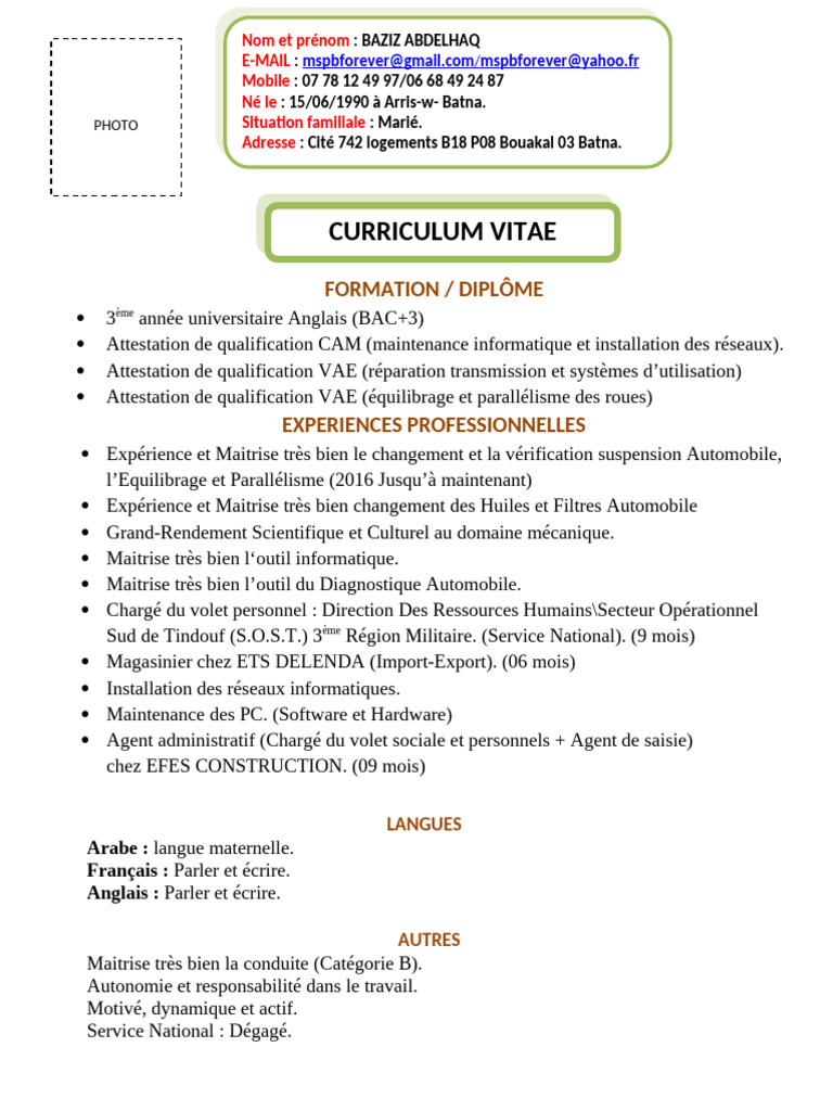 CV Magasinier avec compétences techniques | PDF
