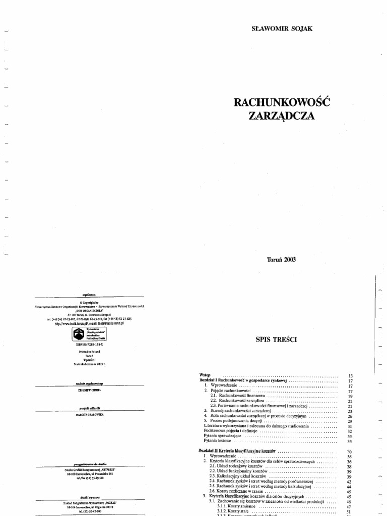 Sławomir Sojak - Rachunkowosc Zarzadcza | PDF