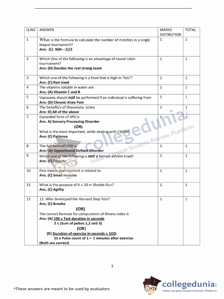 Phy Ed Comp. Ans Key Set-4 2020 | PDF