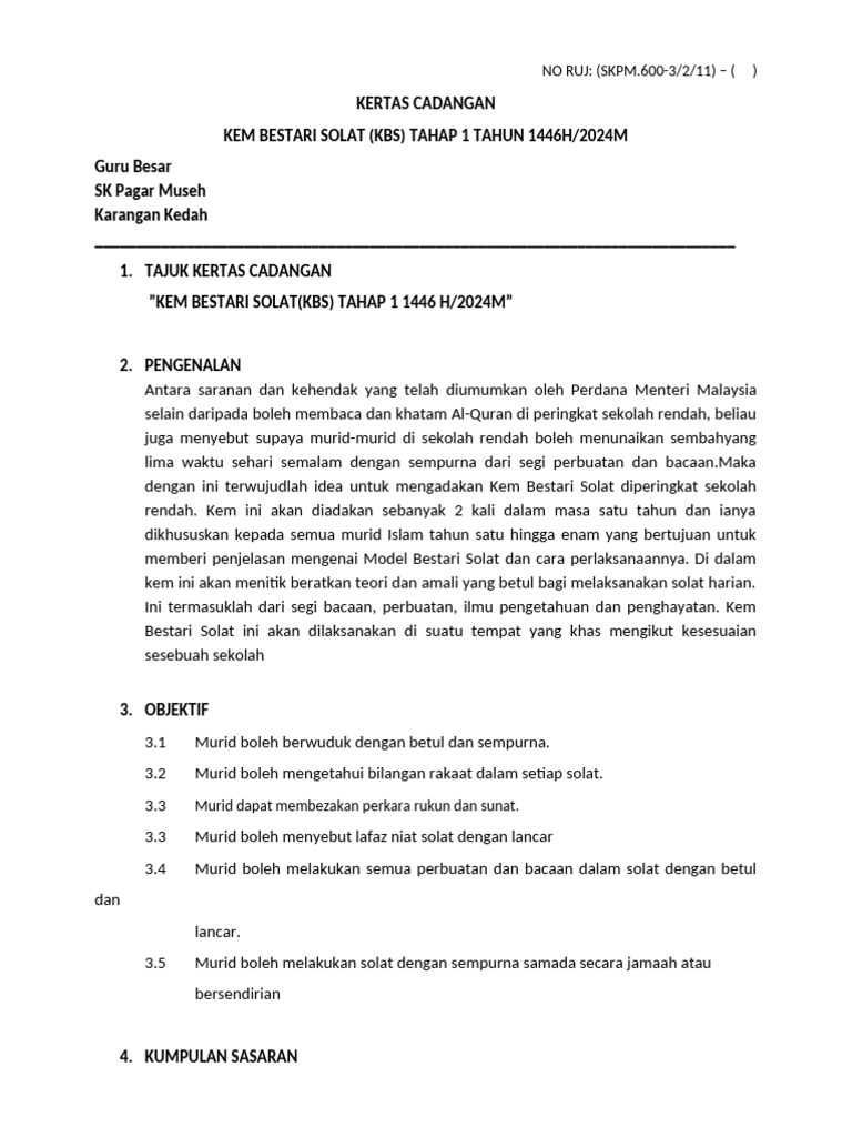 Kertas Kerja Kbs Fasa 2 Tahap 1 2024 | PDF