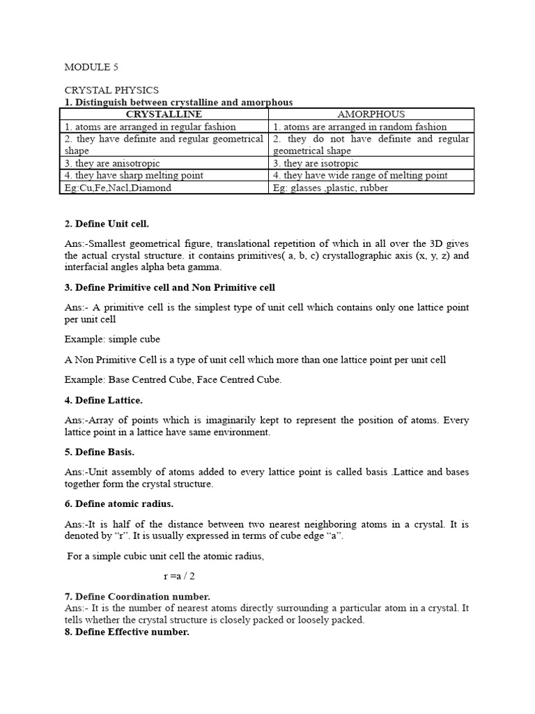 MODULE 5 Crystal Physics Two Marks | PDF | Crystal Structure | Crystal