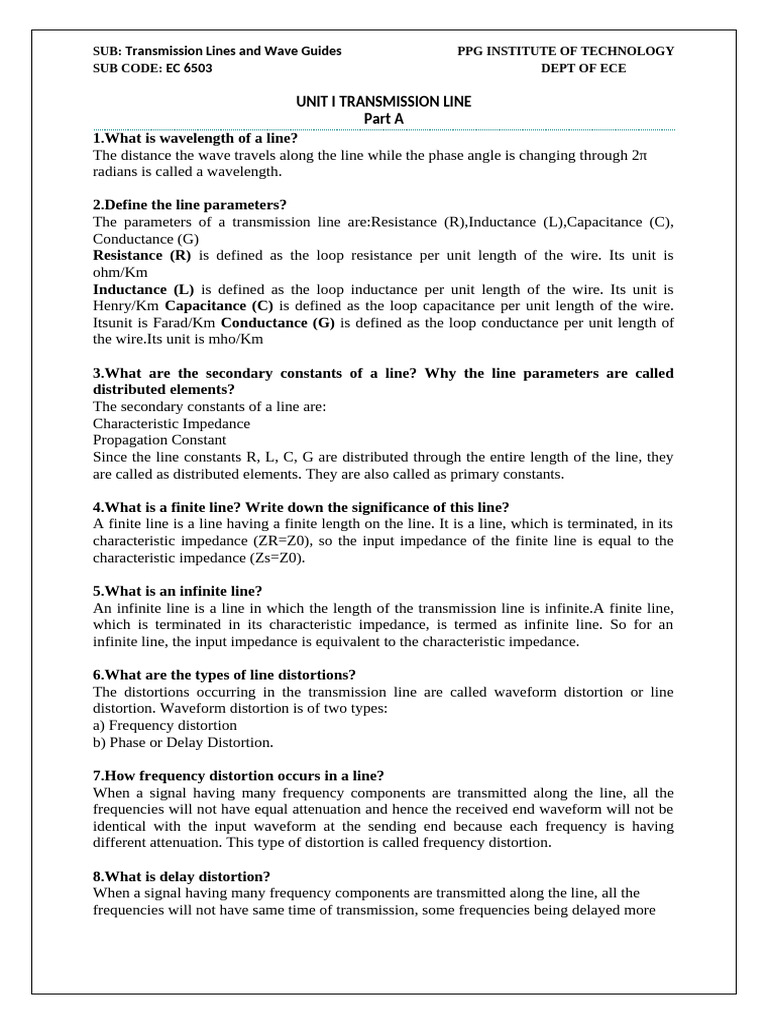 TLRF Unit 1 | PDF | Transmission Line | Distortion
