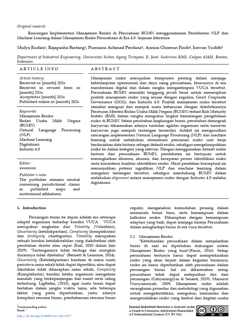 Jornal Implementasi Manajemen Resiko Di BUMN Menggunakanan Pendekatan ...