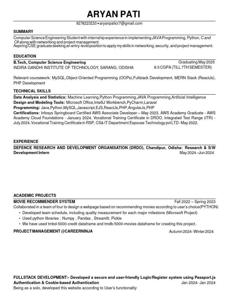 ARYAN_CV | PDF | Password | Databases