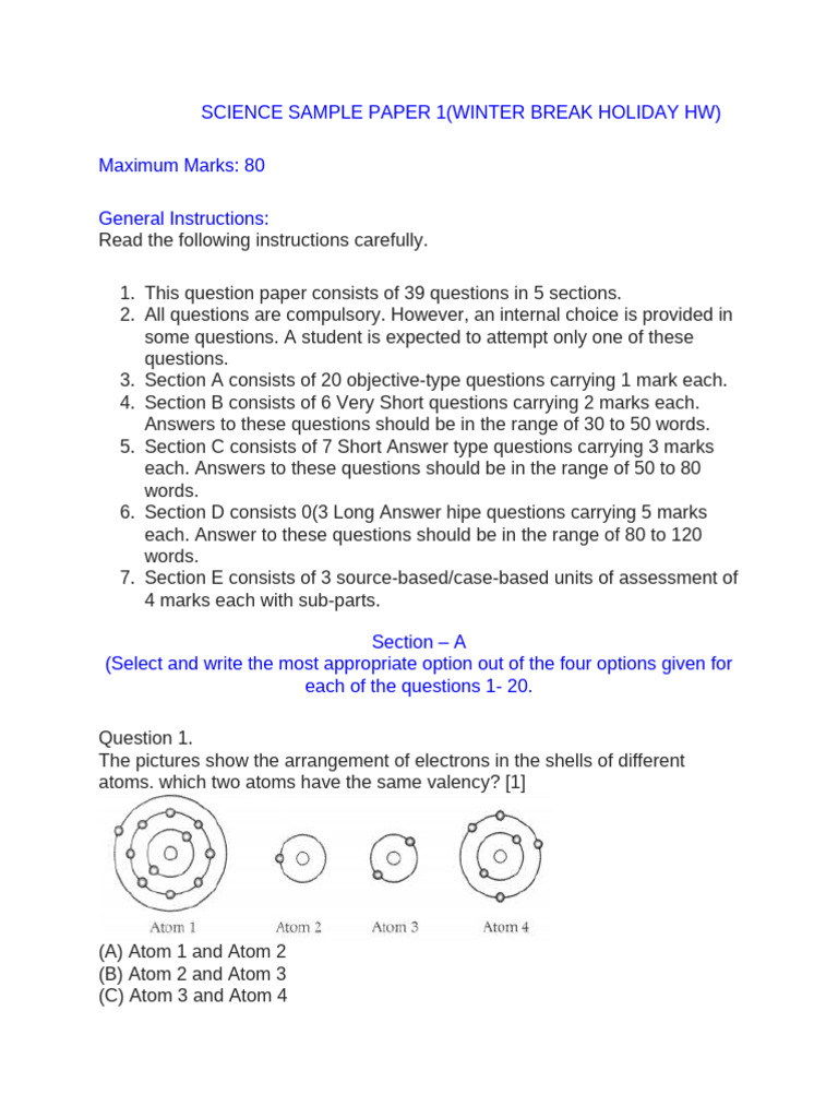 HOLIDAY HW CLASS IX SAMPLE PAPER 1 | PDF | Sound | Force