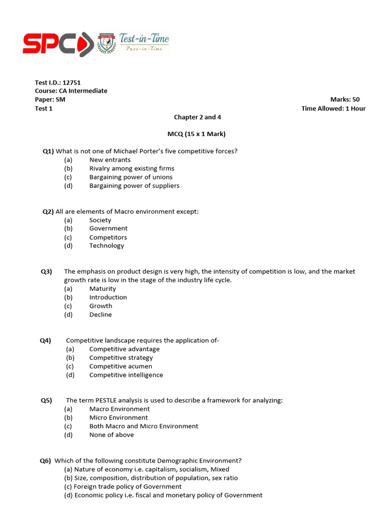SM Test 1_QP | PDF | Macroeconomics | Diversification (Finance)