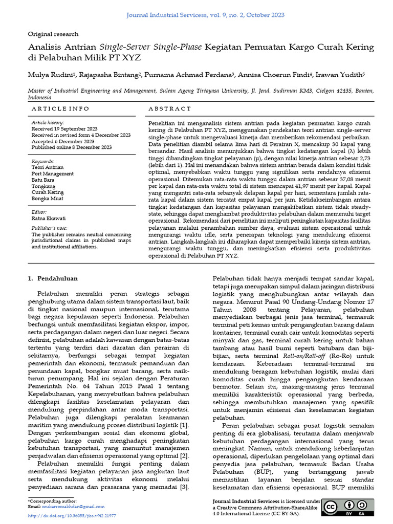 Analisis Antrian Single-Server Single-Phase Kegiatan Pemuatan Kargo ...