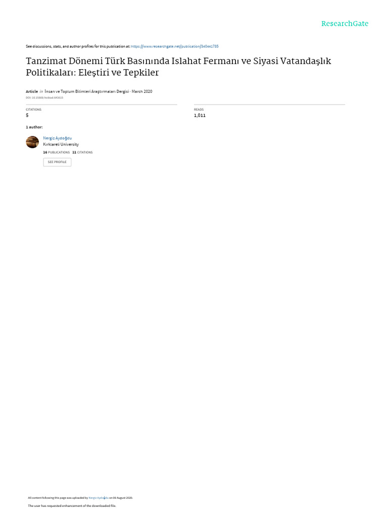 Tanzimat Donemi Turk Basininda Islahat Fermani Ve | PDF