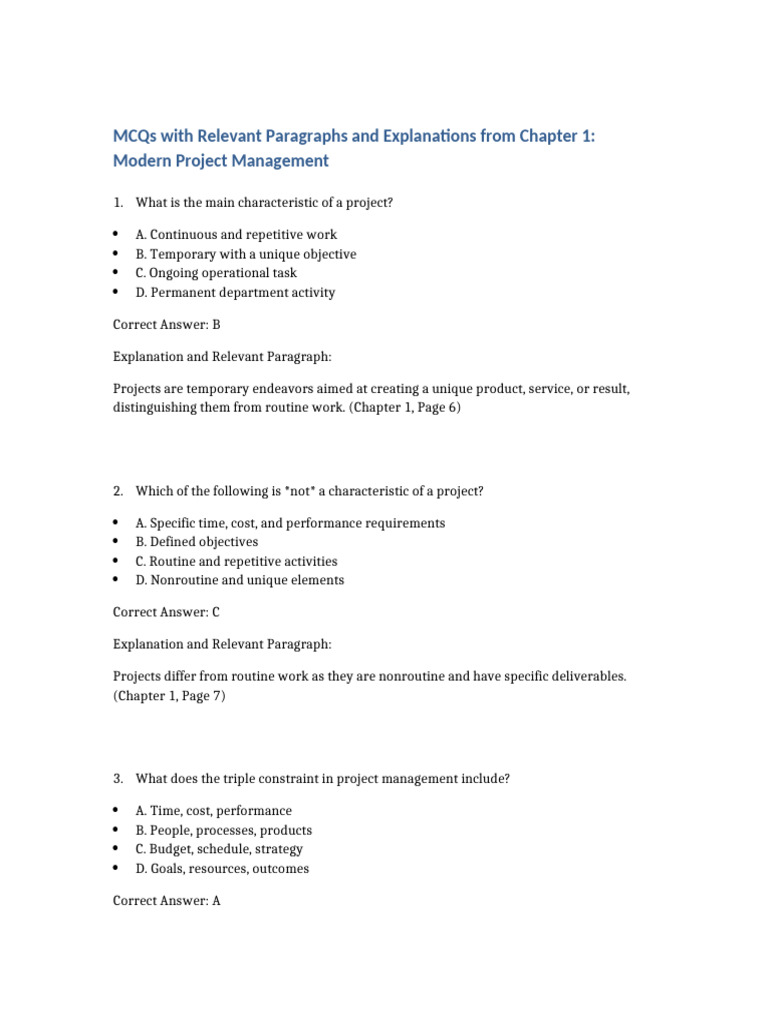 Project Management MCQs and Insights | PDF | Project Management ...
