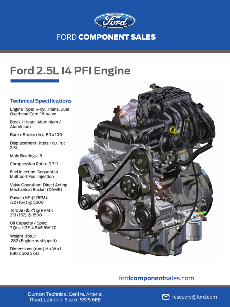 Ford 2.5L I4 Engine Specifications | PDF