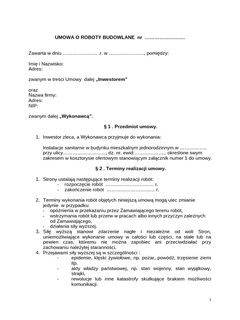Umowa Roboty Wzór | PDF