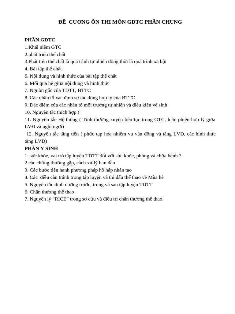 ĐỀ CƯƠNG ÔN THI HỌC PHẦN GDTC pc 150101080732 | PDF