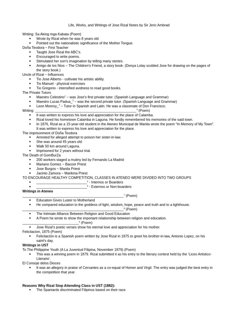 M25 Life, Works, and Writings of Jose Rizal Notes | PDF