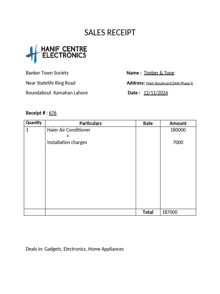 Home Appliance Buyers' Receipt | PDF