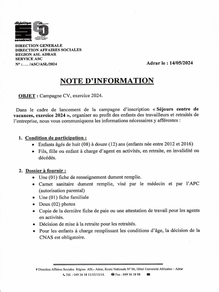 Note d'Information Inscription Cv Ex 2024 | PDF