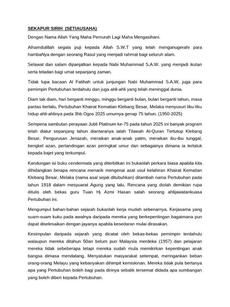 Ucapan Sekapur Sirih Setiausaha | PDF