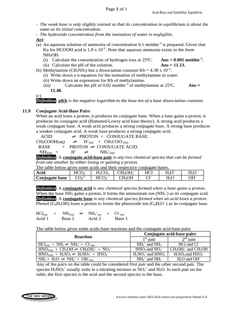 A-Level Chemistry: Acid-Base Equilibria Notes | PDF | Acid | Acid ...