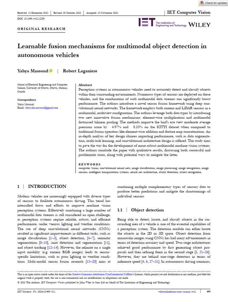IET Computer Vision - 2024 - Massoud - Learnable Fusion Mechanisms For Multimodal Object ...