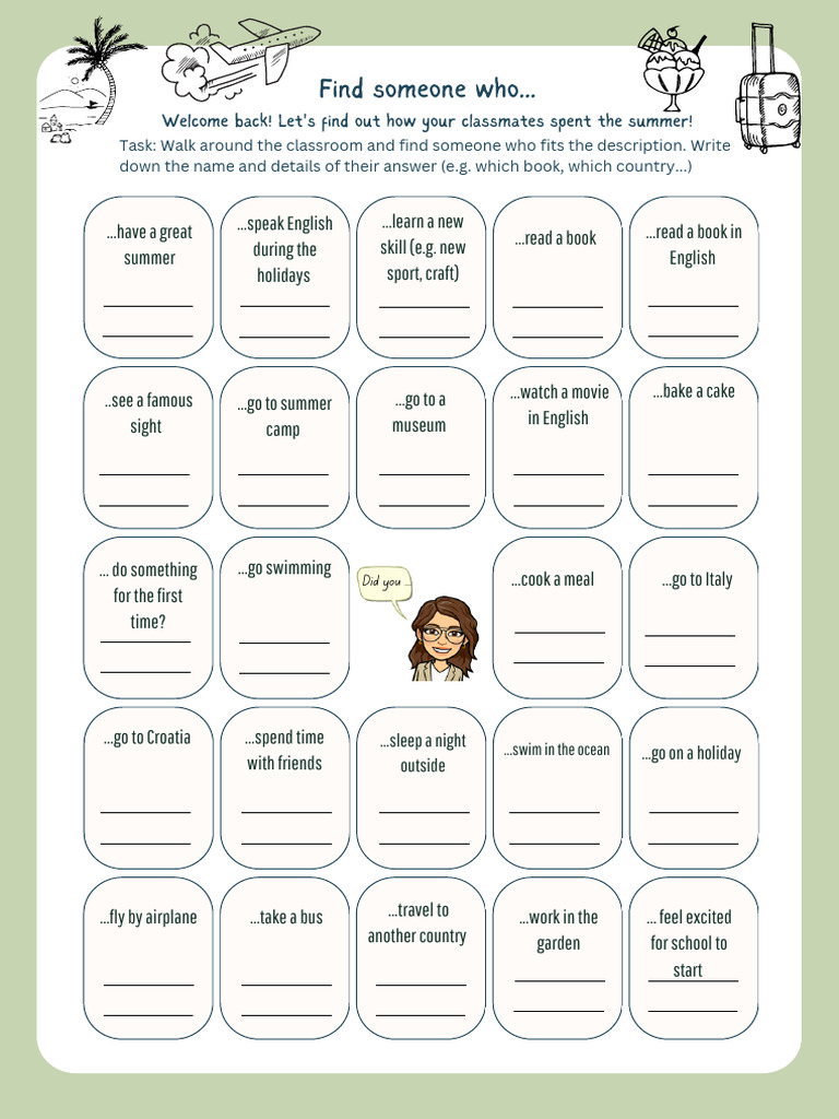 Find Someone Who After Summer Holidays | PDF