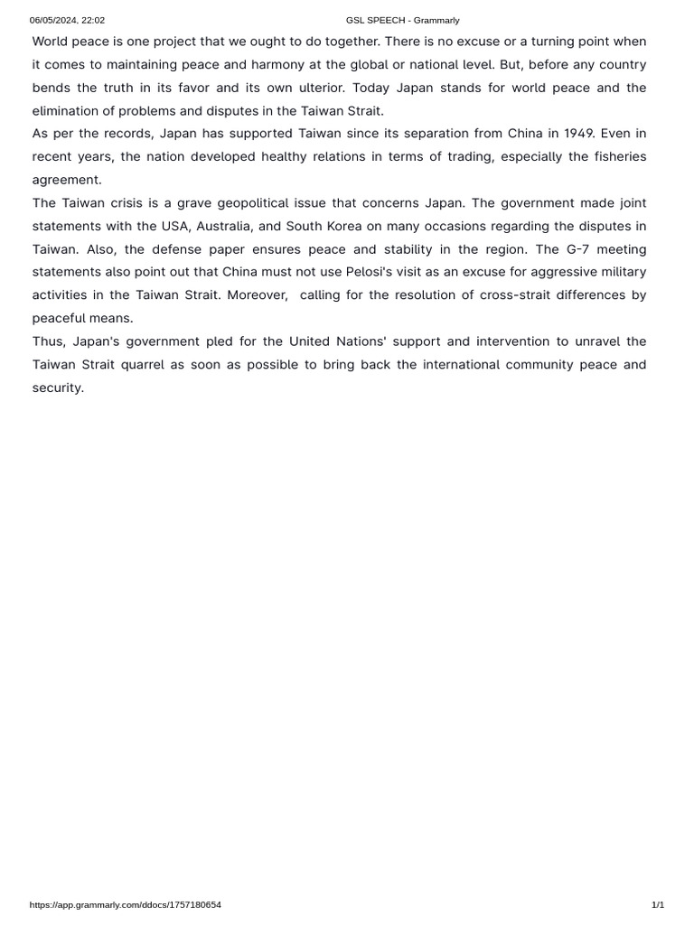 GSL SPEECH - Grammarly | PDF