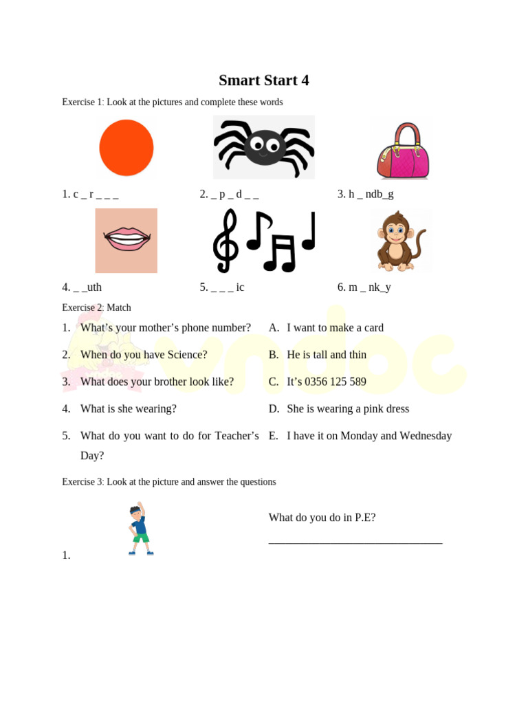 Smart Start 4 Workbook Exercises | PDF