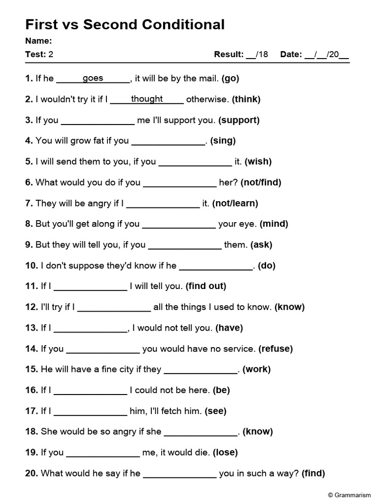 Grammarism First Vs Second Conditional Test 2 1323160 | PDF