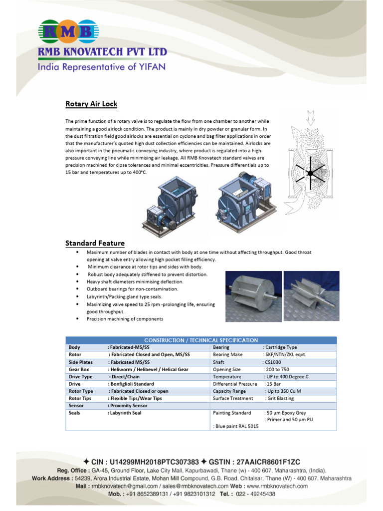 RMB Rotary Air Lock R1 15.11.2021 | PDF | Valve | Turbine