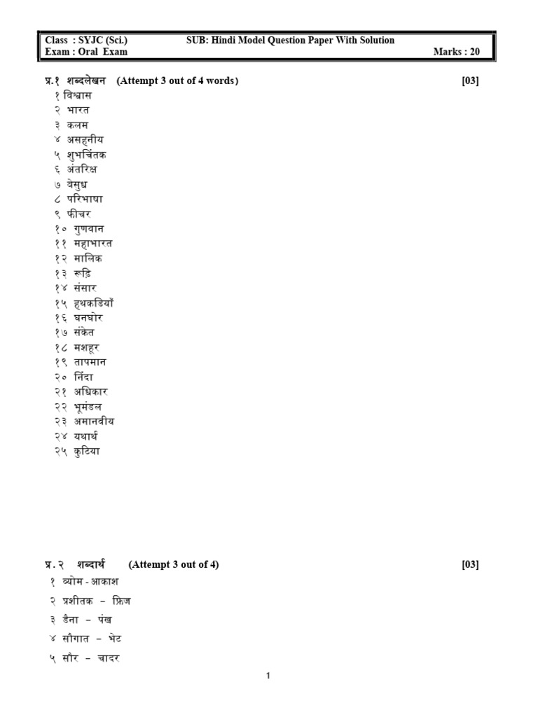 2.Hindi Oral Exam Model Qp | PDF