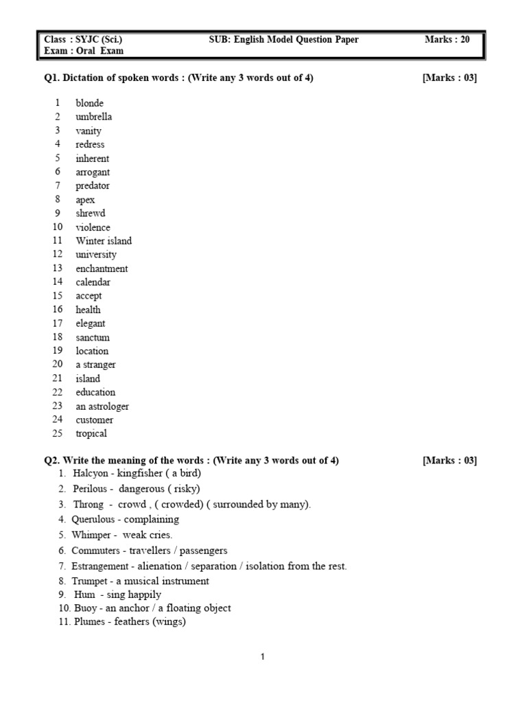 1.ENGLISH ORAL EXAM MODEL QP | PDF