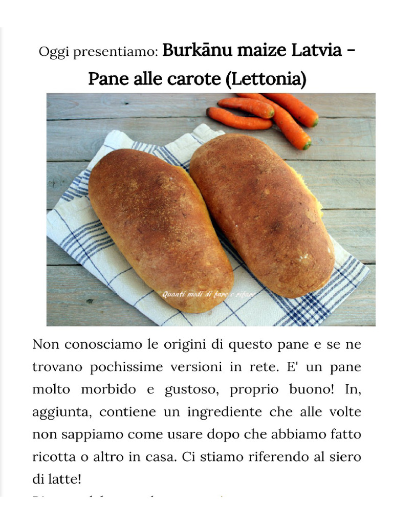 Ricetta Pane Lettone Burkanu Maize Latvia | PDF