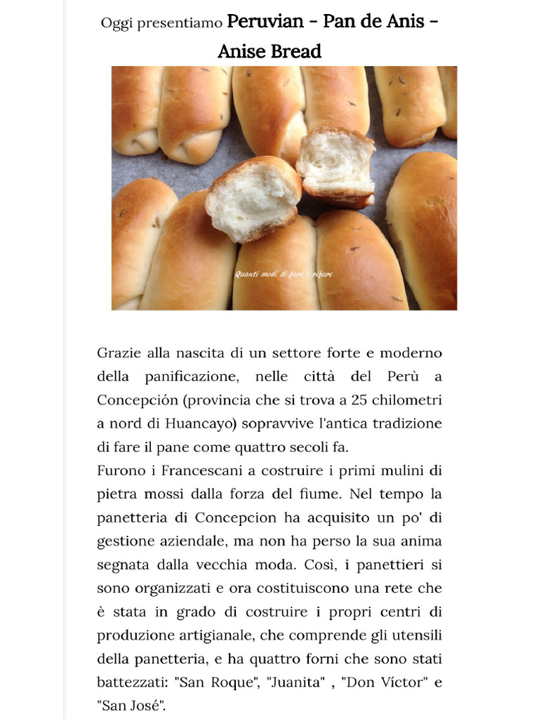 Ricetta Pane Peruviano Anise Bread | PDF