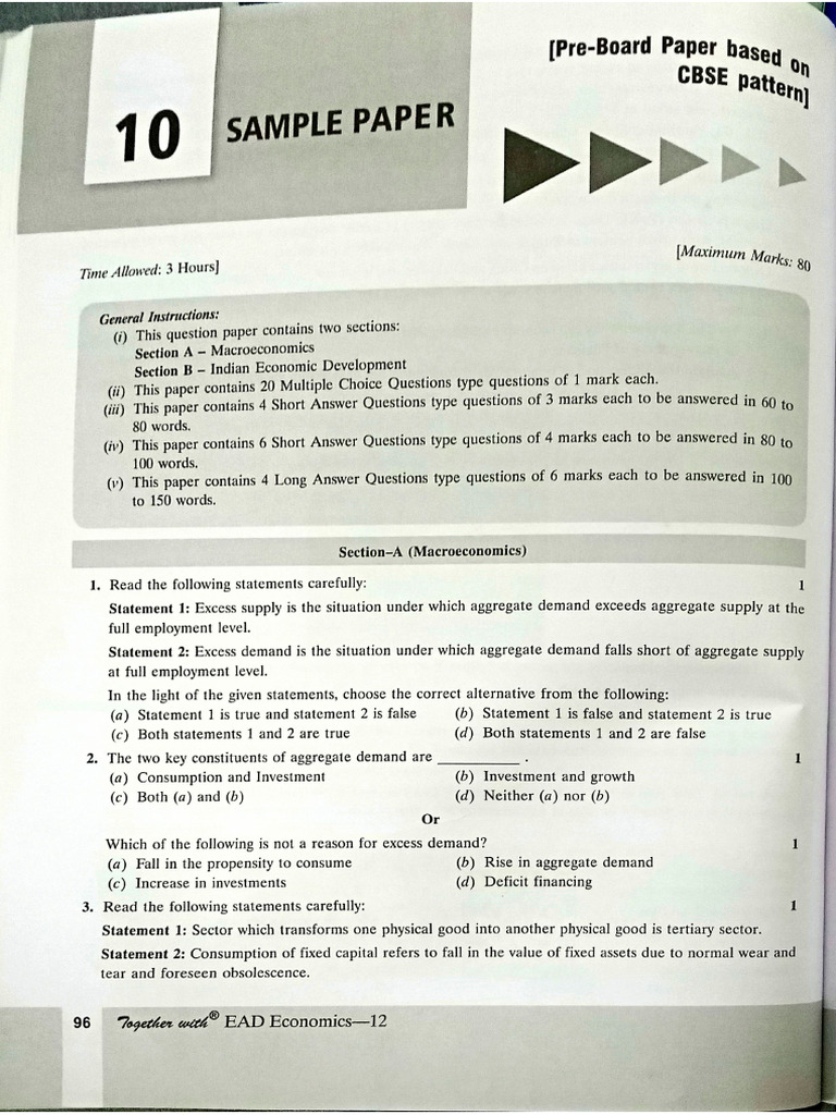 Eco Pre Board Cbse Pattern (Solved) | PDF