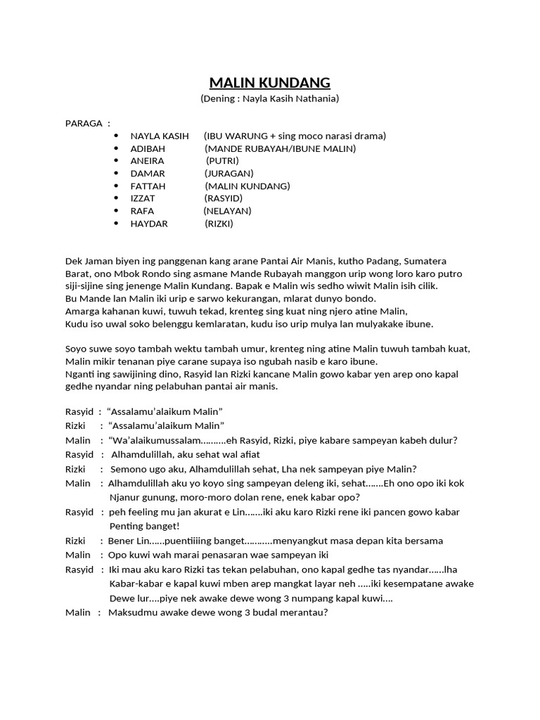 MALIN KUNDANG-drama Jawa-Nayla | PDF