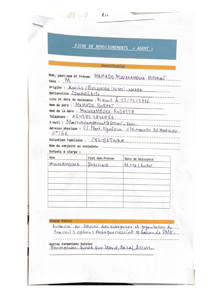 Fiche de Renseignements Agent | PDF
