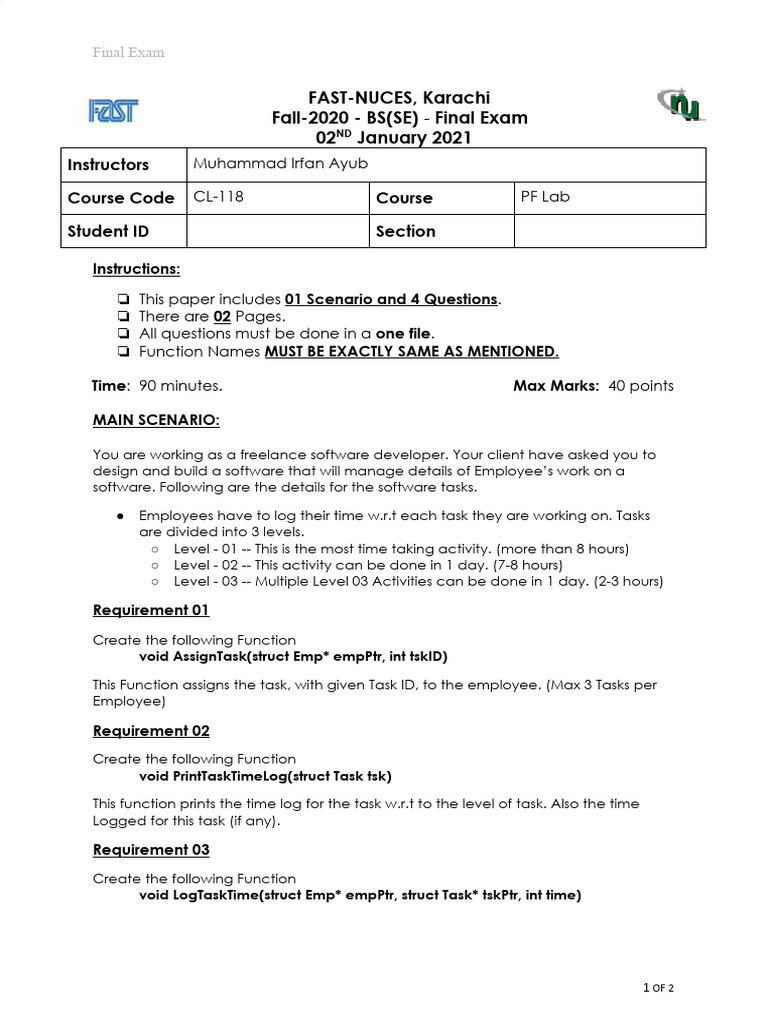 PF Lab Final Fall'20 SE | PDF | Information Technology | Computer ...