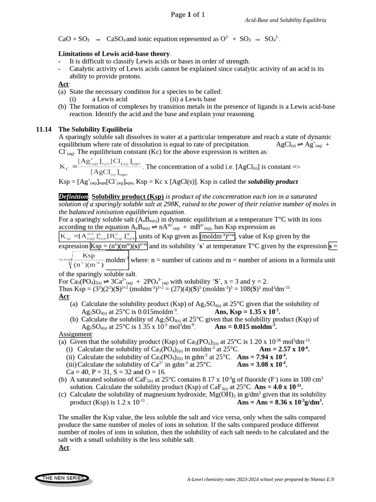 A-Level Chemistry: Acid-Base Equilibria | PDF | Chemical Equilibrium ...