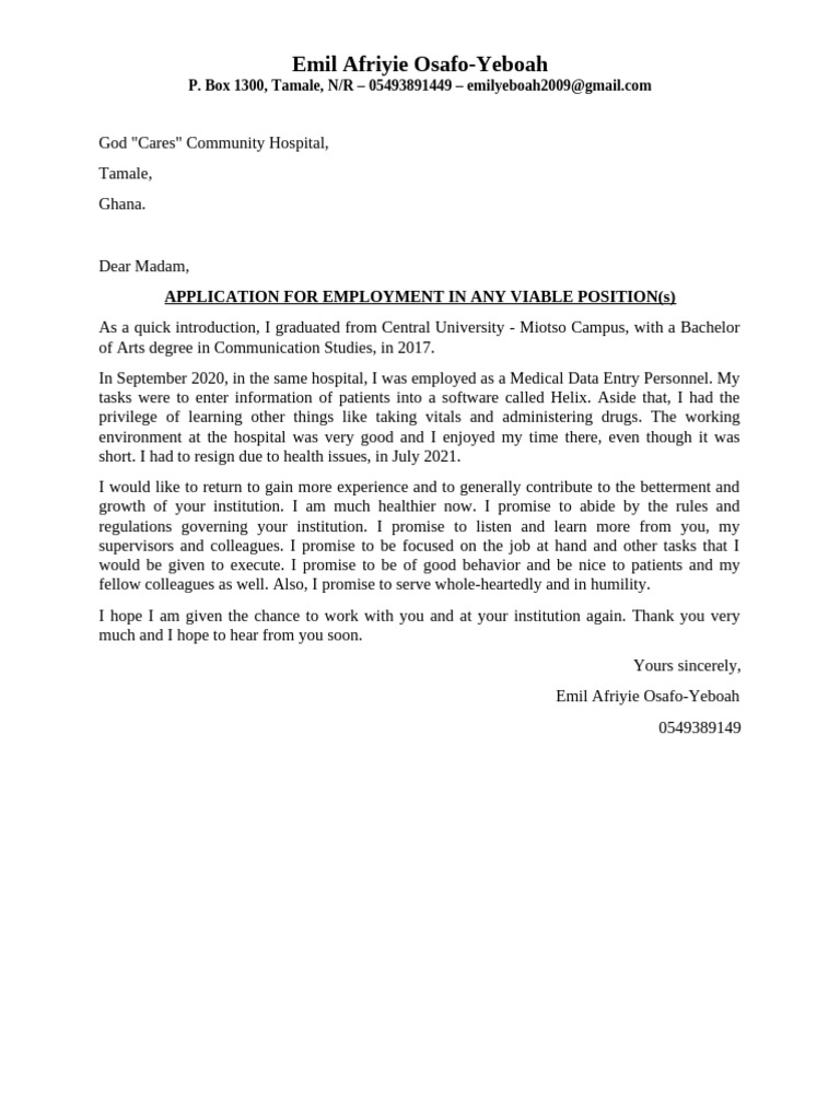 Cover Letter - GCCH | PDF