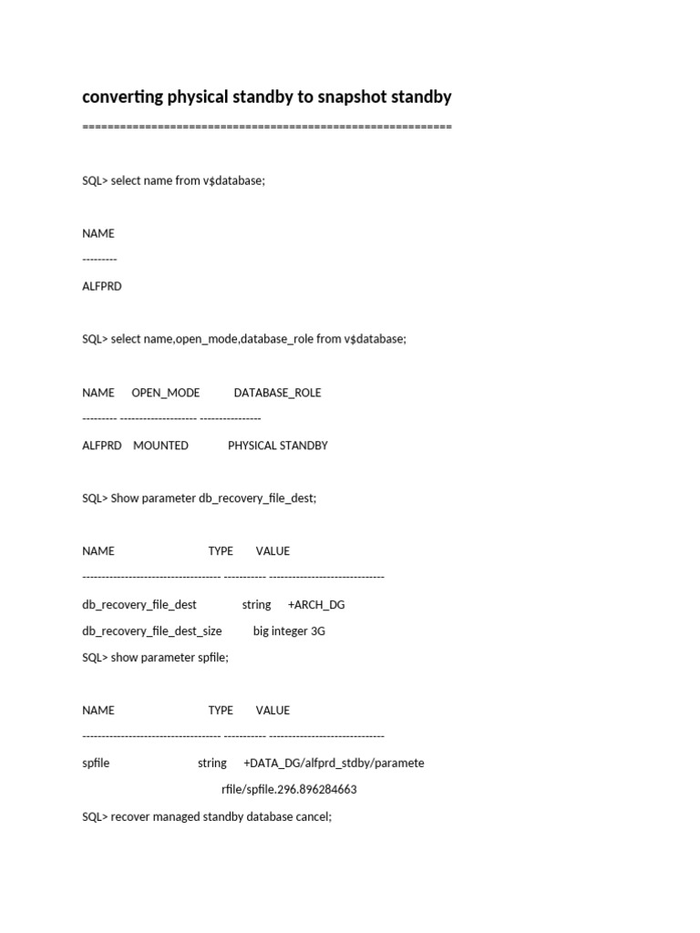 knowledge_base_converting physical standby to snapshot standby | PDF | Databases | Information ...