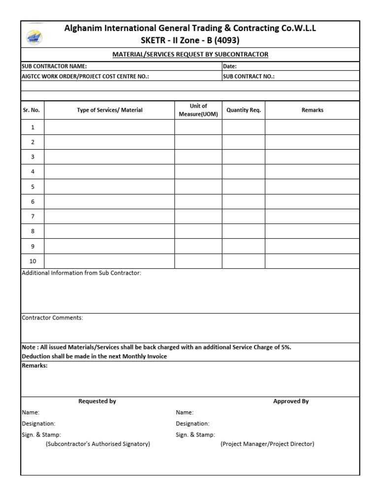 Subcontractor Request and Approval Form | PDF