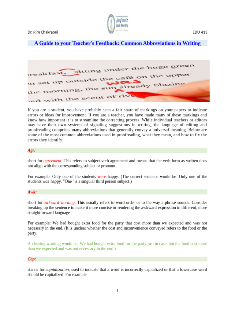 A Guide To Corrective Feedback Symbols in Writing | PDF | Pronoun ...