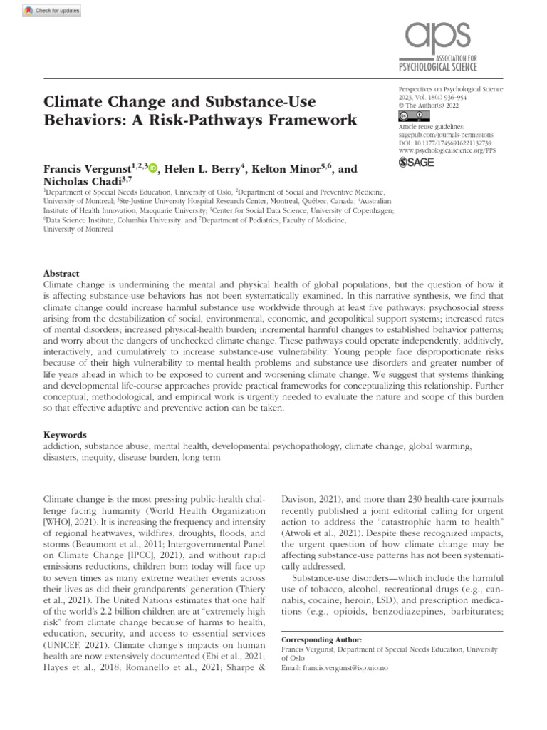 Climate Change and Substance-Use Behaviors - A Risk-Pathways Framework ...