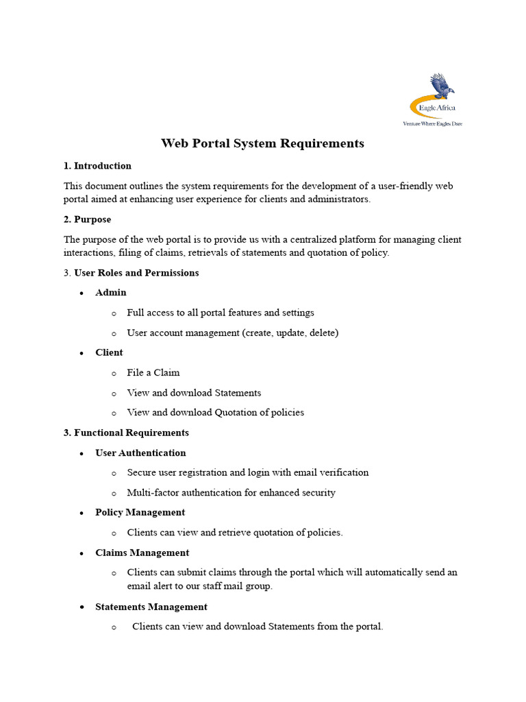 Web Portal System Requirements | PDF