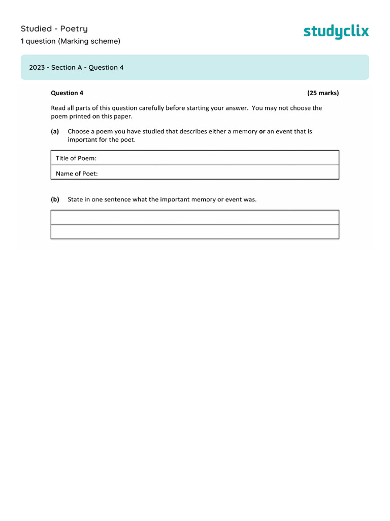 Studied - Poetry Questions With Marking-Scheme | PDF