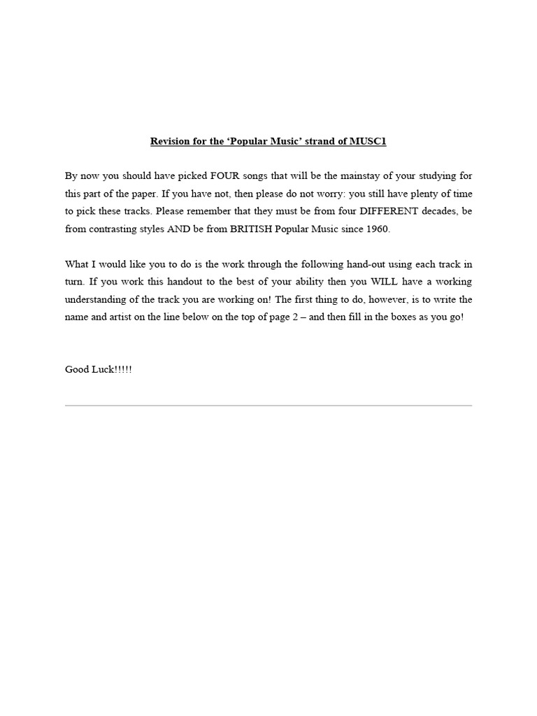 Revision For The Popular Music' Strand of MUSC1 | PDF | Song Structure