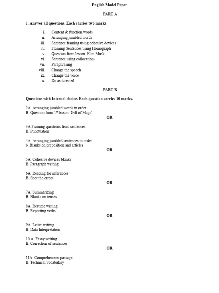 English Model Paper for Exam Preparation | PDF