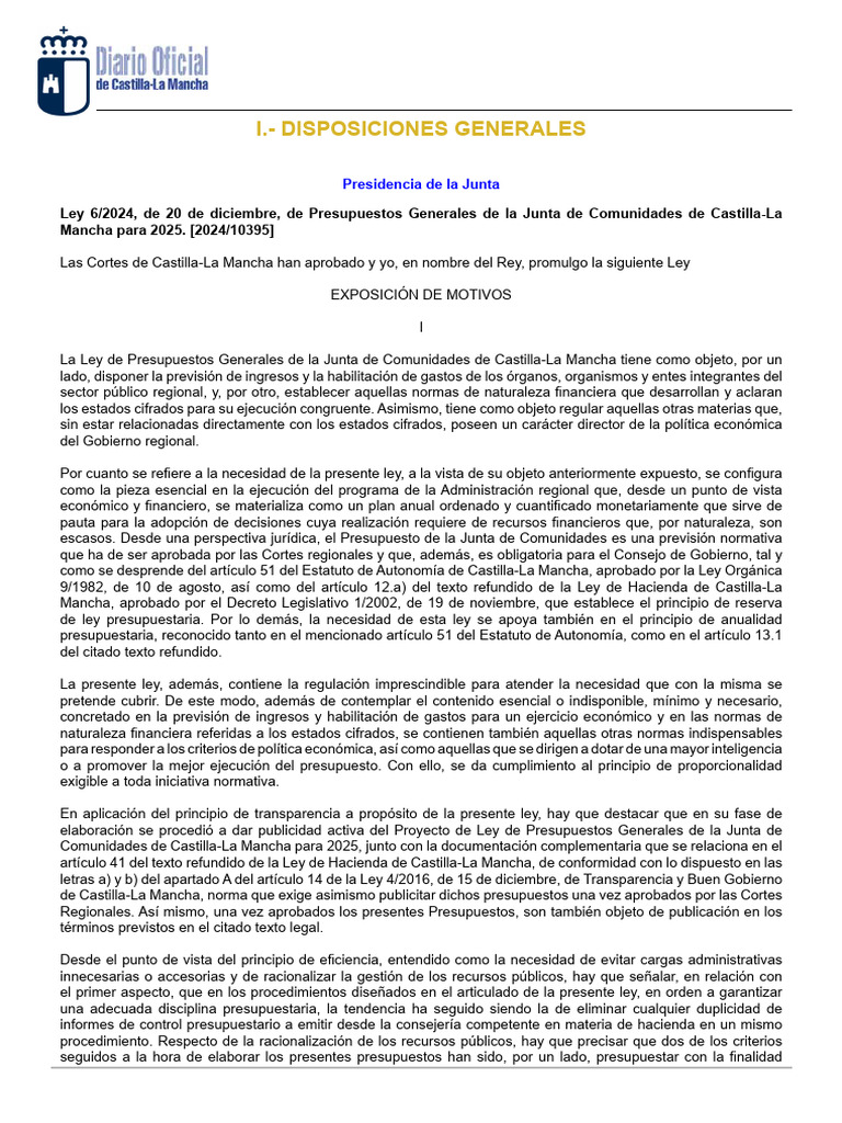 I.-Disposiciones Generales | PDF | Presupuesto | Economias