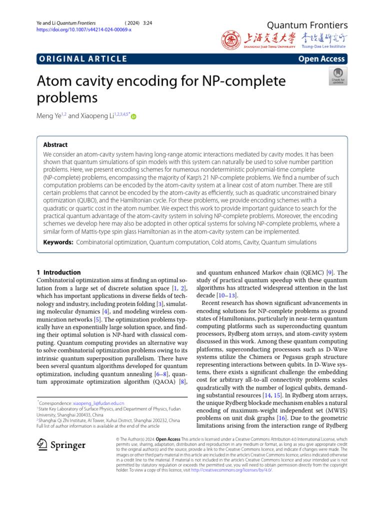 Atom Cavity Encoding For NP-complete Problems | PDF | Vertex (Graph Theory) | Quantum Computing